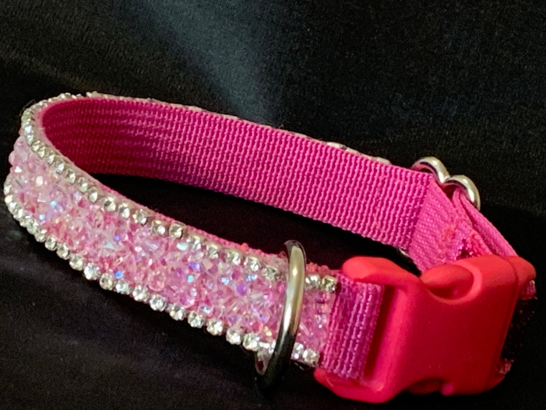 Real Rhinestone Diamond Bling Dog Collar Pink AB Rhinestone Collar ...