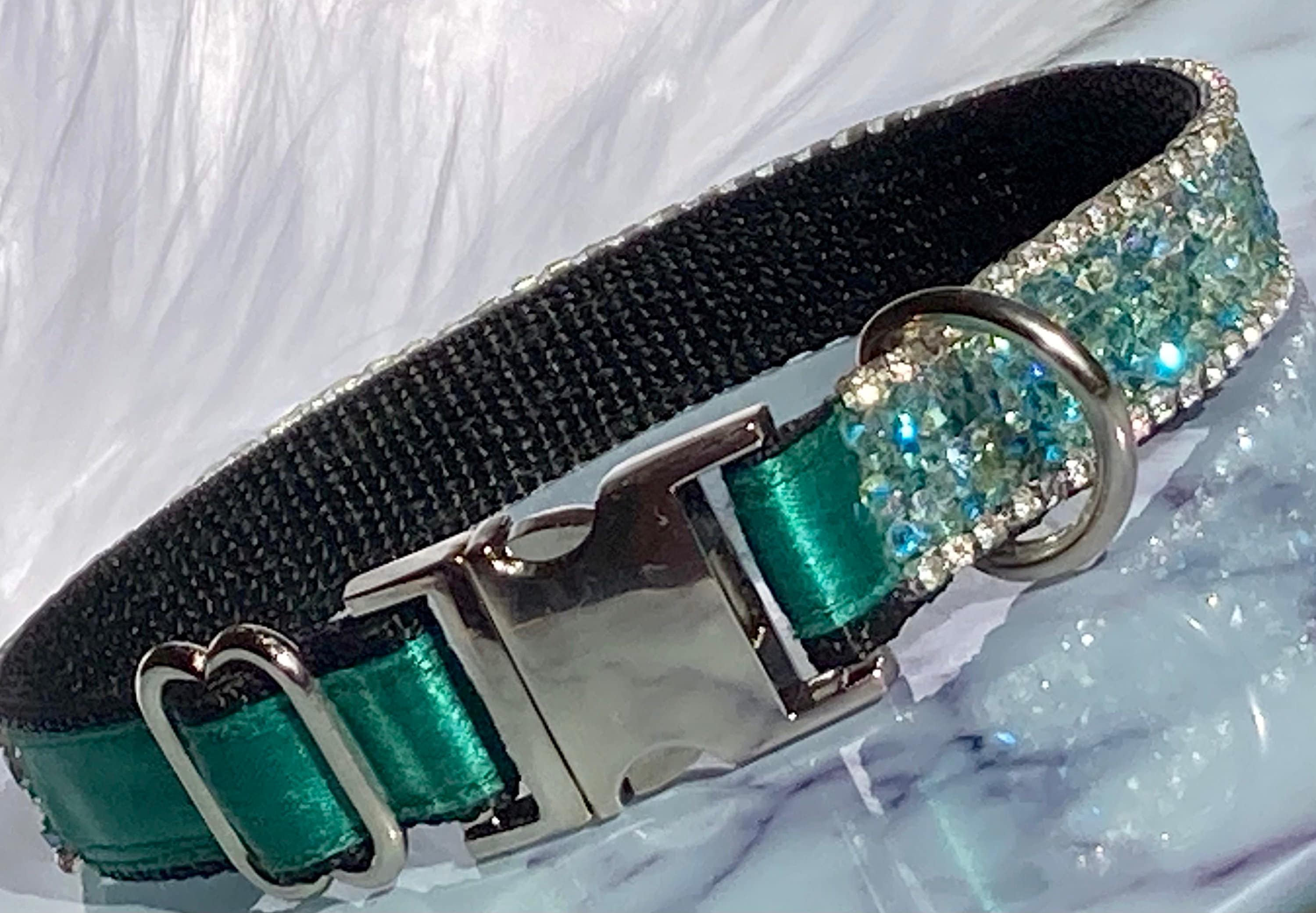 Emerald Elegant Aurora Borealis Crystal Rhinestone Dog or Cat Collar 3/ ...
