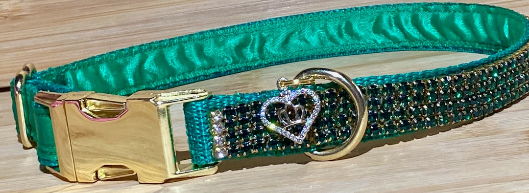 Emerald & Gold Rhinestone Dog or Cat Collar, 3/4