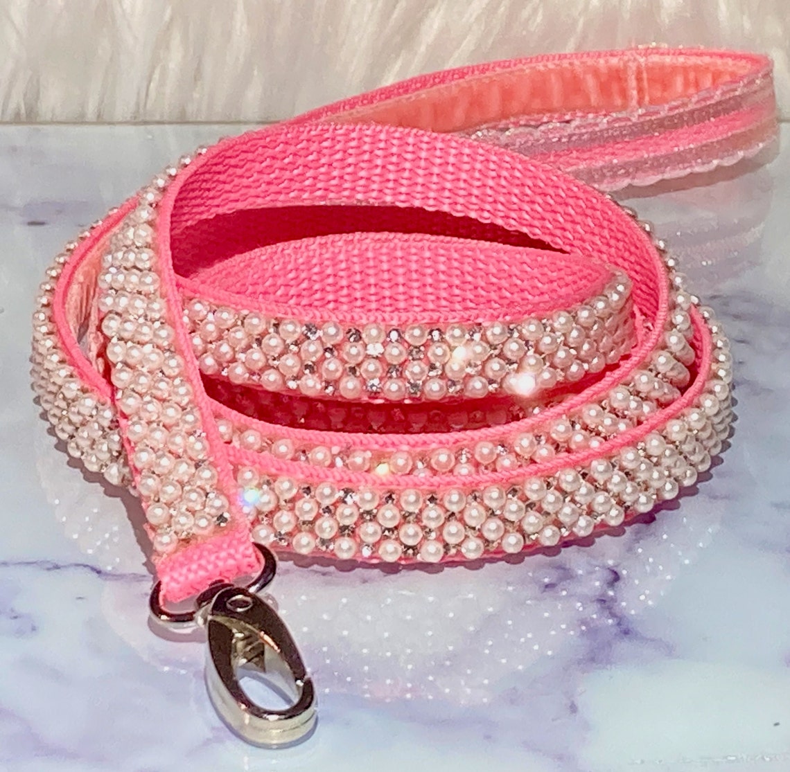 Pearl & Rhinestone Blush Pink Elegant Cat or Dog Leash, Velvet Lined ...