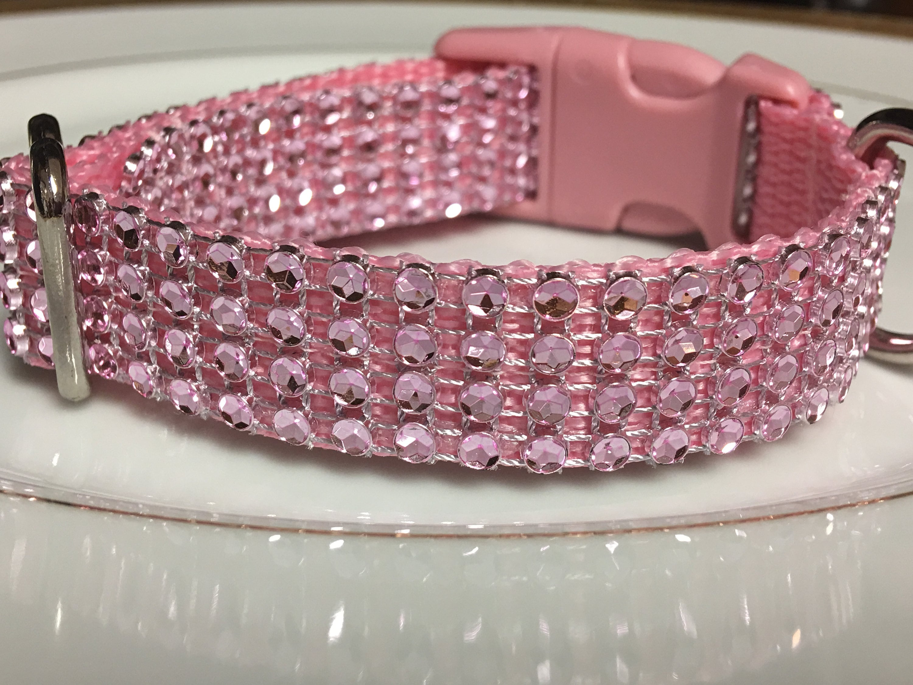 Blush Pink Rhinestone Dog Collar 3/4" Plastic Buckle and Light Pink ...