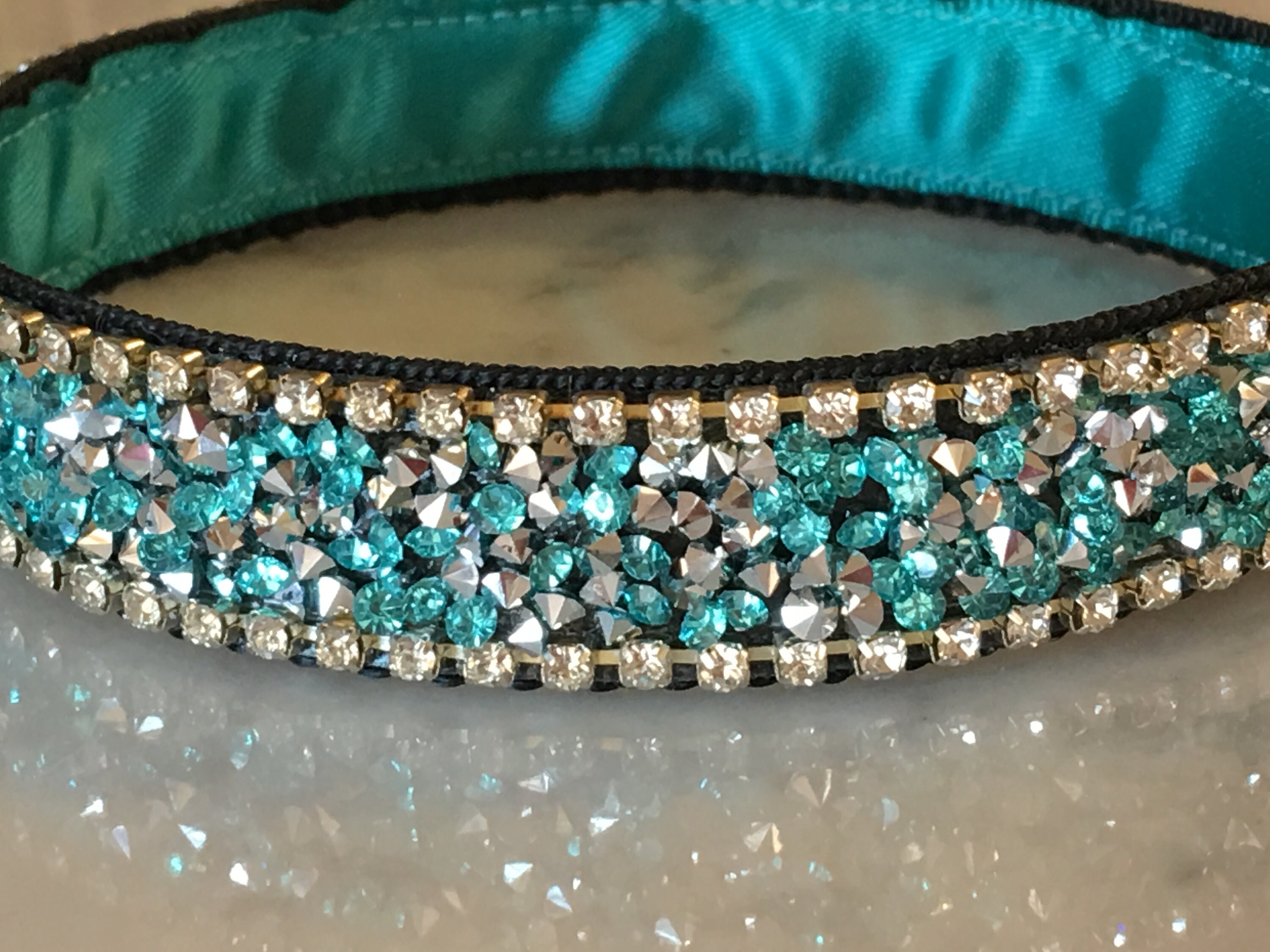 Blue Rhinestone Bling Dog Collar Turquoise Satin Lined - Etsy