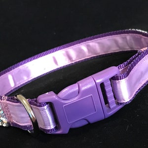 Real Rhinestone Diamond Bling Dog Collar Purple/satin Lining Plastic ...