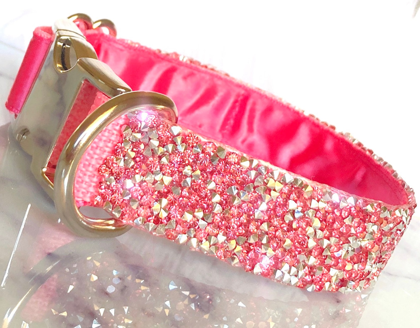 Rose Pink Crystal Diamond Dog Collar 1 Classy Satin - Etsy