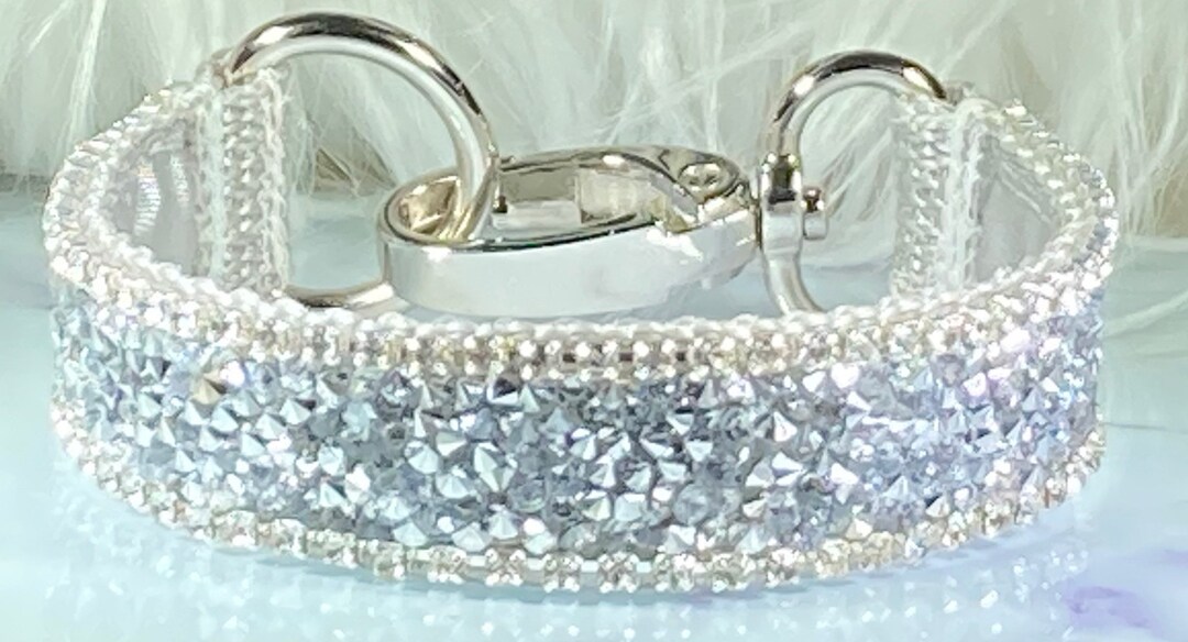 Sparkling Silver Rhinestone Bling Cat or Dog Collar 3/4” Grey Satin ...