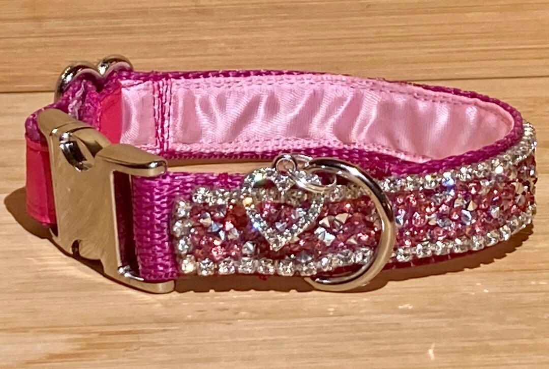 Pink Real Rhinestone Diamond Bling Dog or Cat Collar, Raspberry ...