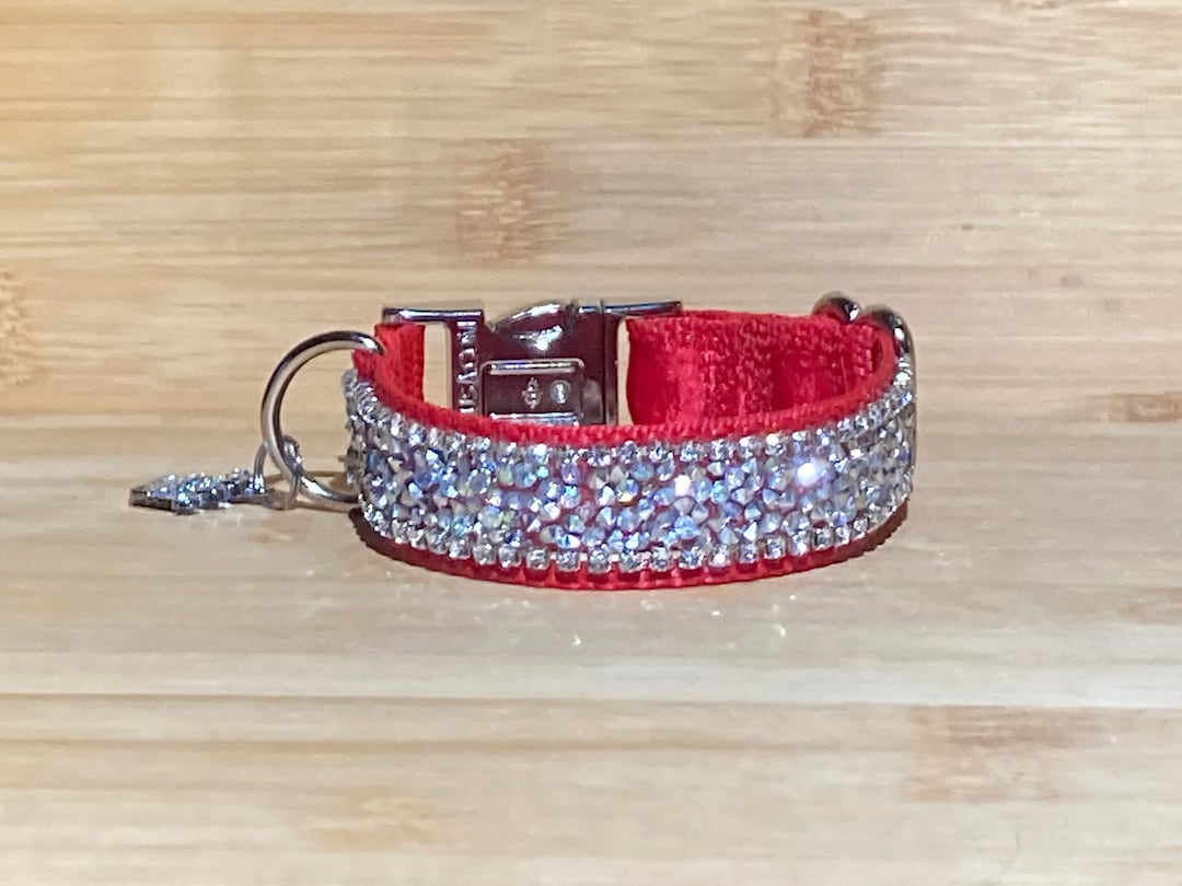 Red Rhinestone Collar Diamond Bling Dog Collar Red Satin Lined Metal ...