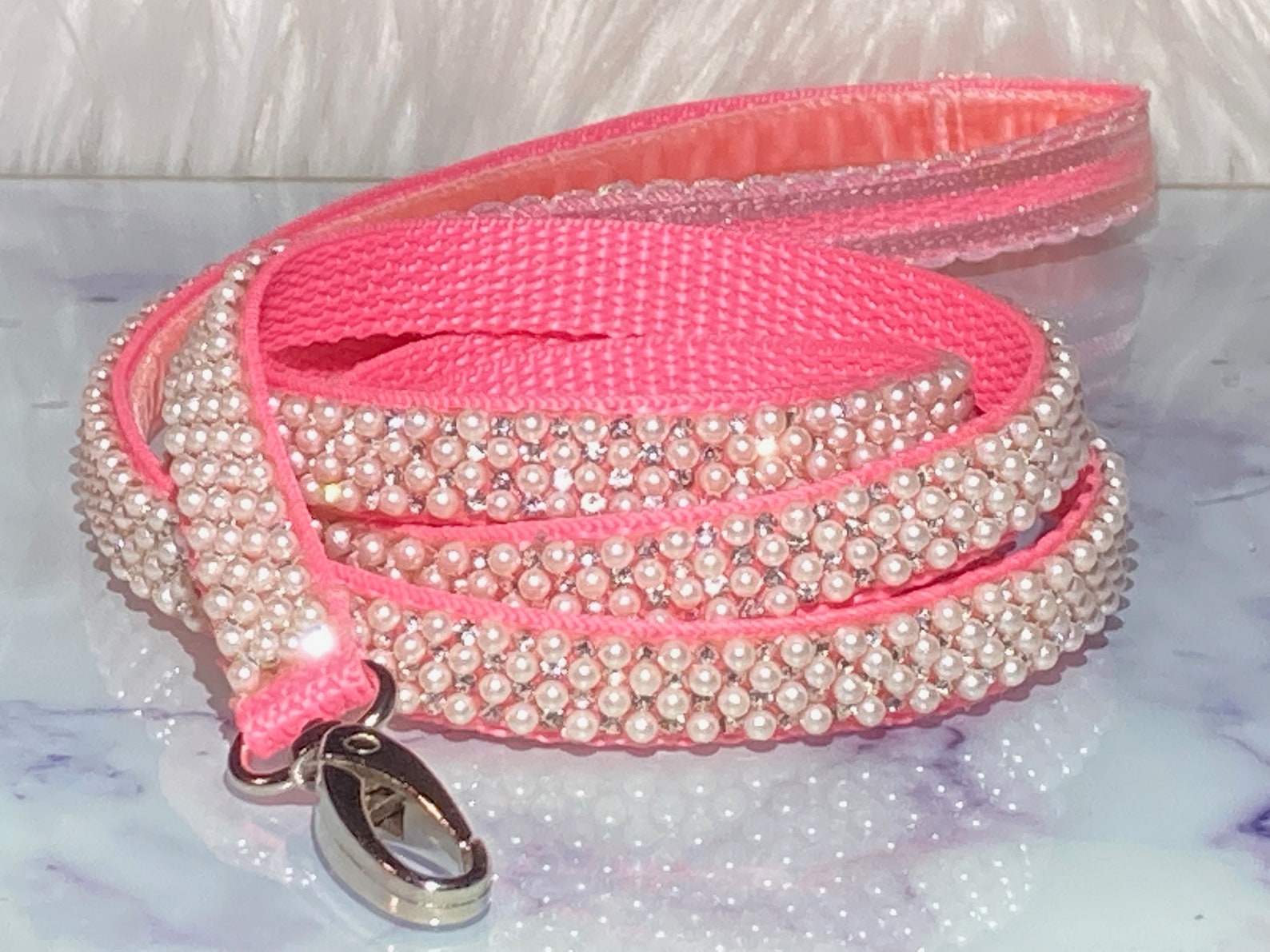 Pearl & Rhinestone Blush Pink Elegant Cat or Dog Leash, Velvet Lined ...