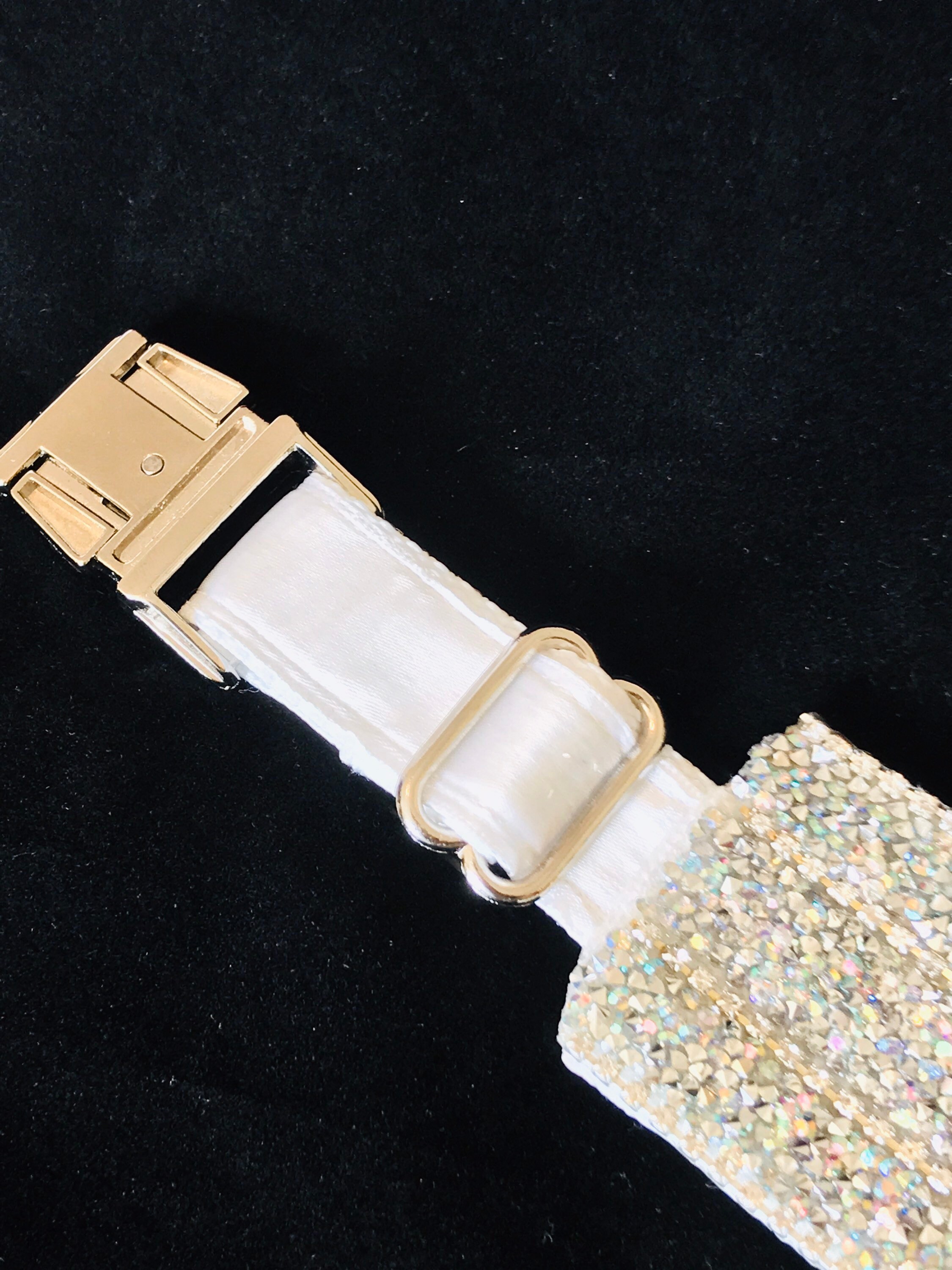 Real Rhinestone White Collar 2" Wide White Satin Lined 1" Metal Buckle ...