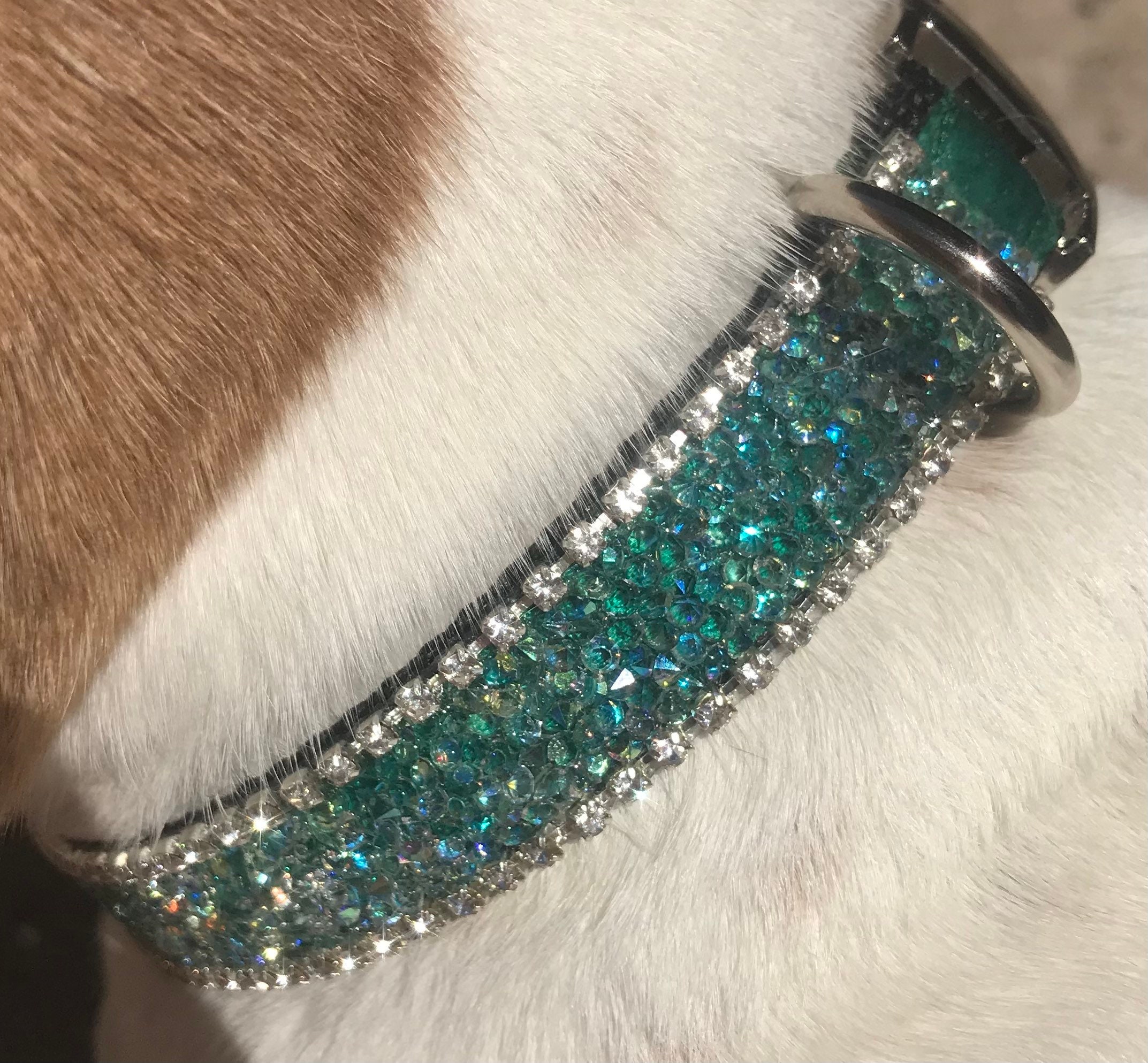 Emerald Elegant Aurora Borealis Crystal Rhinestone Dog or Cat Collar 3/ ...