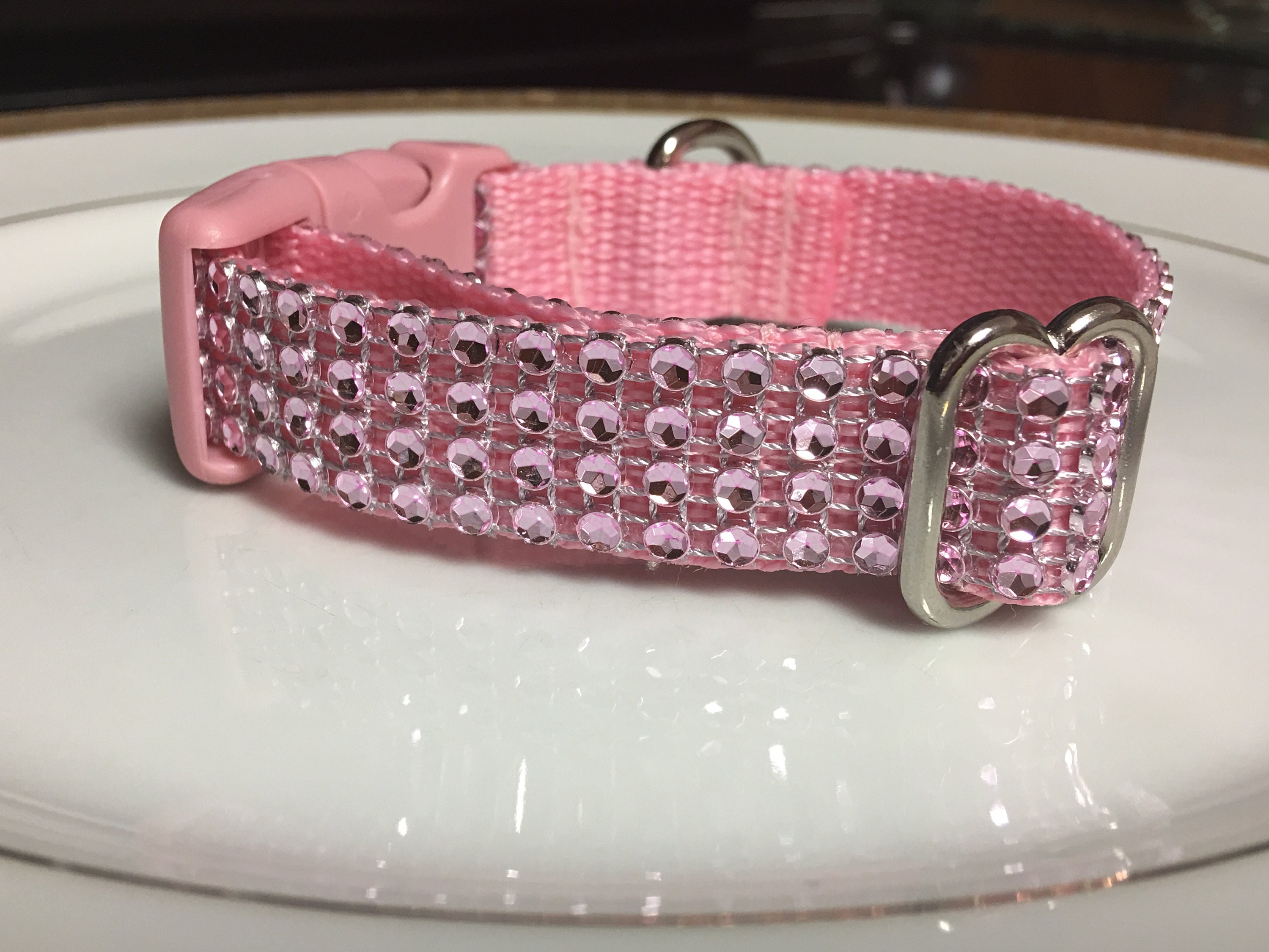 Blush Pink Rhinestone Dog Collar 3/4" Plastic Buckle and Light Pink ...