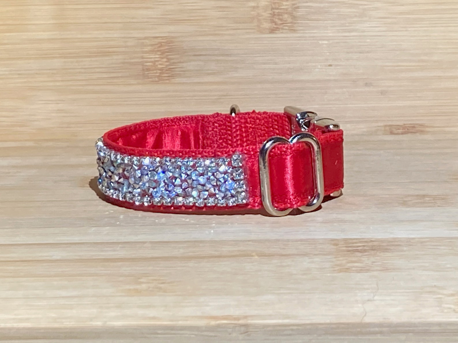 Red Rhinestone Collar Diamond Bling Dog Collar Red Satin Lined Metal ...