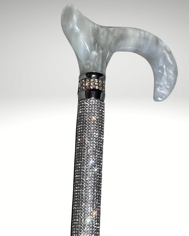 Platinum & Rhinestone Glam Cane, Derby Pearl Handle, Disability Gift ...