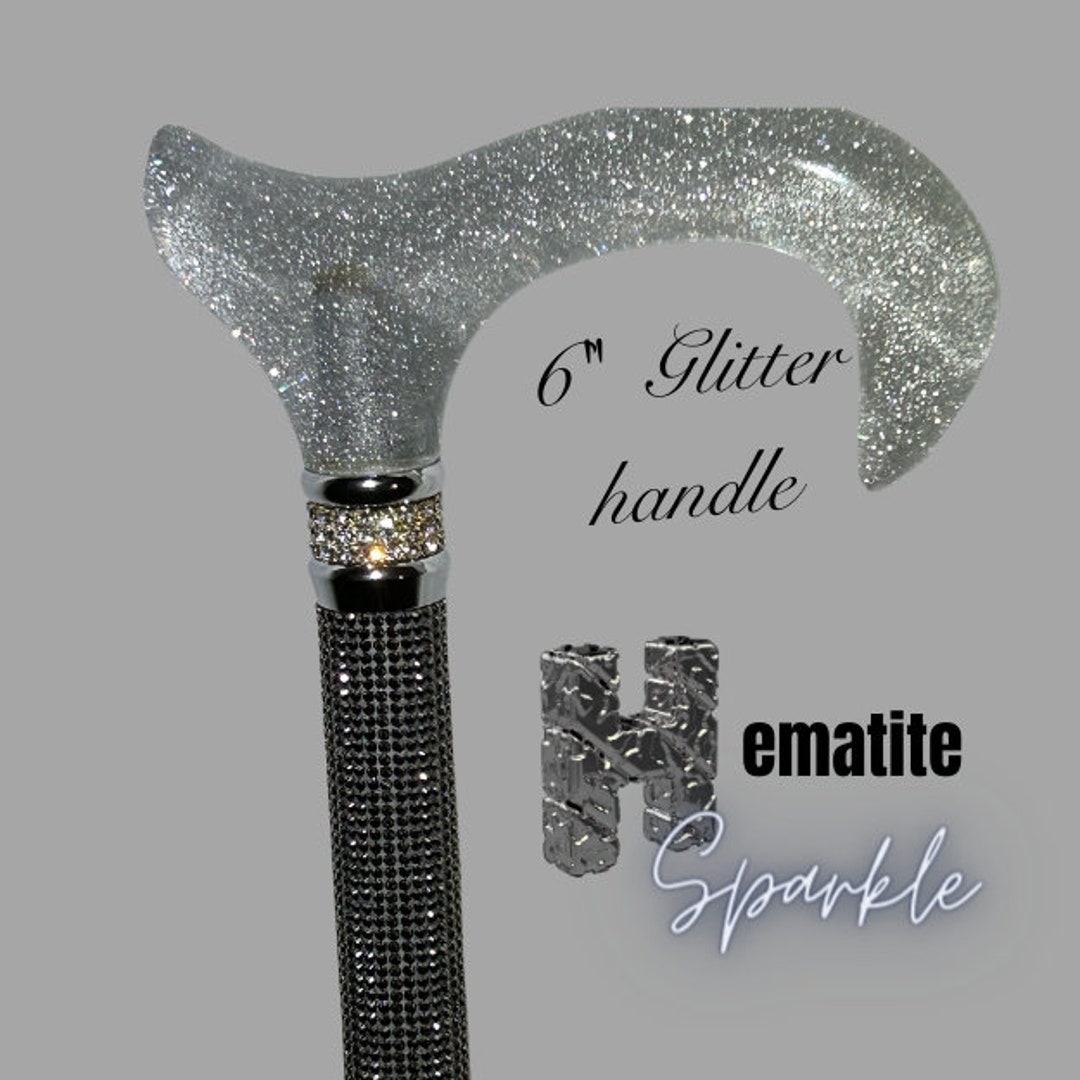 Rhinestone Glam Cane, Black Derby Handle, Hematite Glass Bling ...