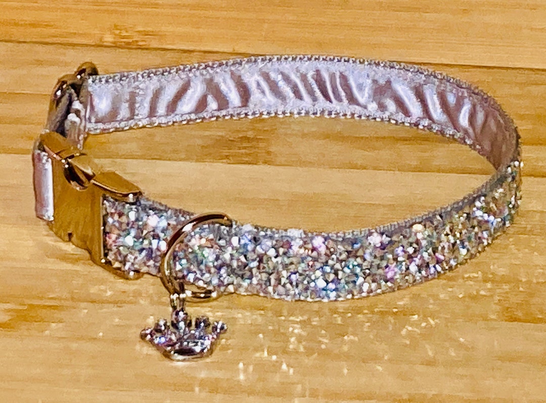 Silver Real Rhinestone Dog or Cat Collar, Modern Metal Buckle, Grey ...