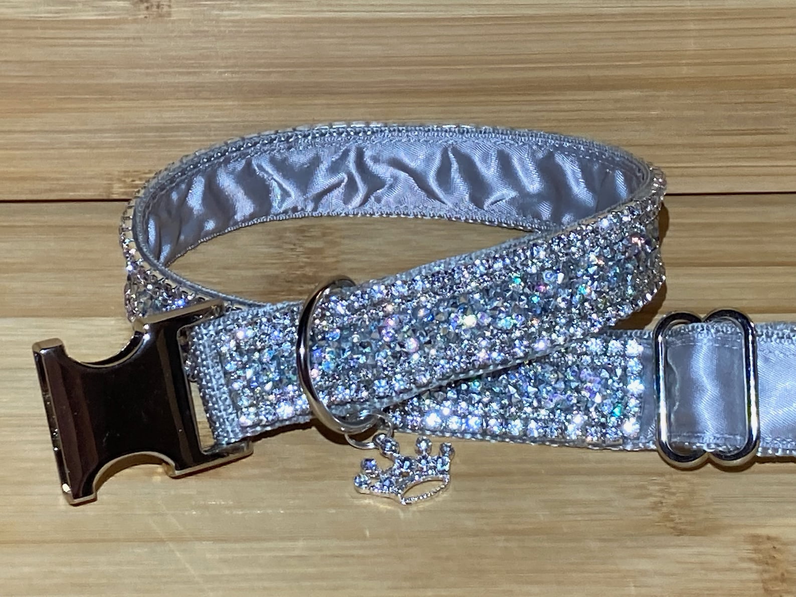 Real Rhinestone Bling Dog Collar 1 Grey Satin Four - Etsy