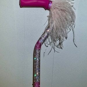 Pink Feather Rhinestone Offset Handle Cane | Unique and Fun| Fabulouis ...