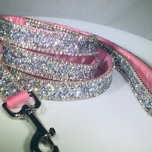 Blush Pink Aurora Crystal Diamond Leash 3/4" Wide Satin Ribbon Sparkling Faceted Rhinestones ...