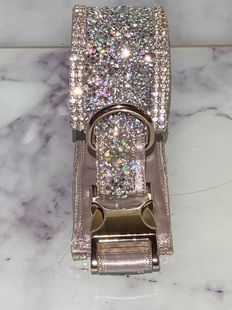 Real Rhinestone Bling Big Dog Collar Silver Satin Lined - Etsy