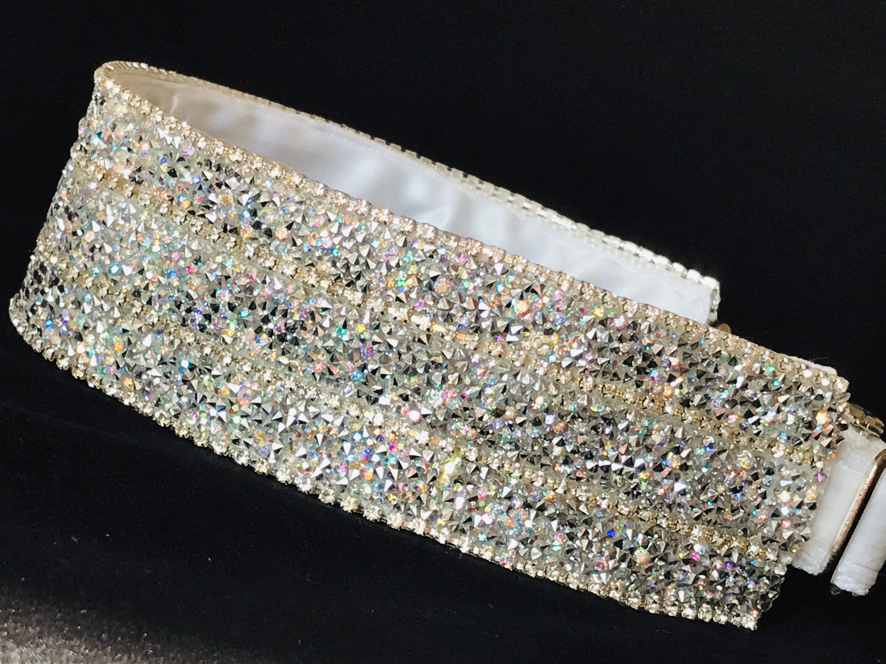 Real Rhinestone White Collar 2" Wide White Satin Lined 1" Metal Buckle ...