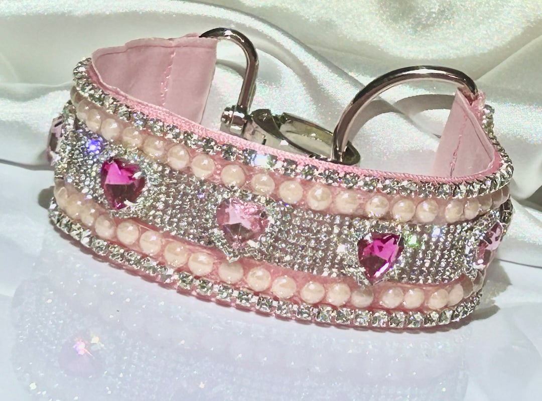 Pearls, Hearts & Real Rhinestone Collar, Luxury Thick Designer Girl Dog ...