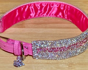 Real Rhinestone Bling Dog Collar 1 Grey Satin Four Sparkling Rows of ...