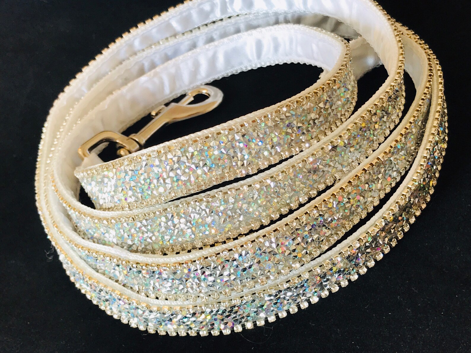 Real Rhinestone White Collar 2" Wide White Satin Lined 1" Metal Buckle ...
