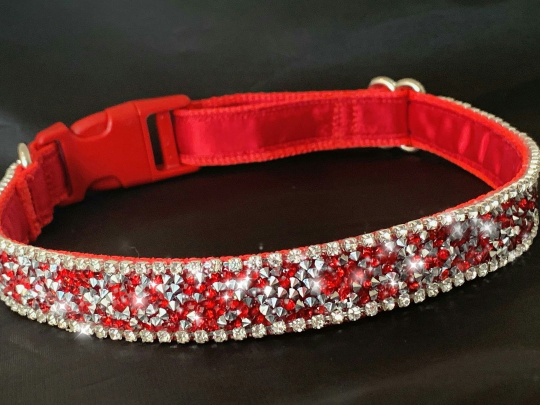 Red Rhinestone Bling Holiday Dog or Cat Collar 3/4 Inch Red Satin Lined ...