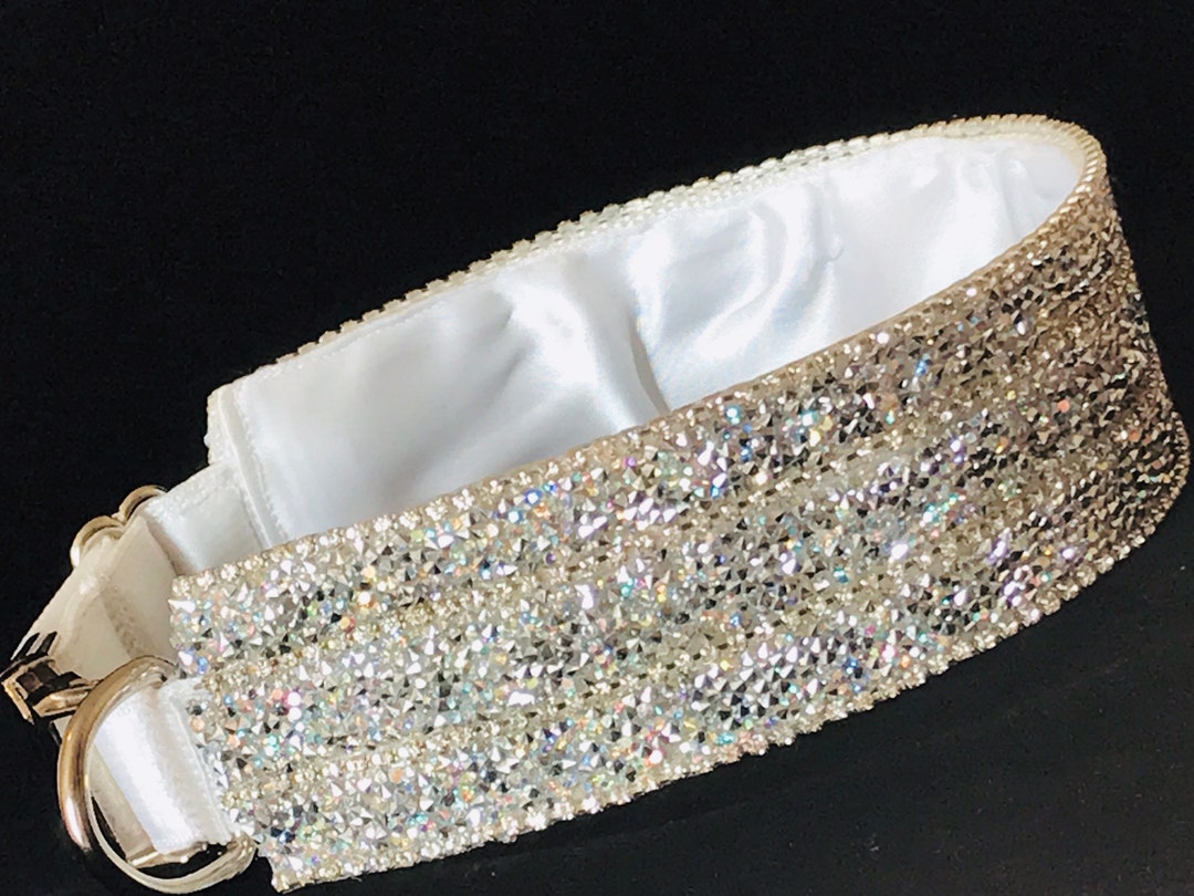 Real Rhinestone White Collar 2" Wide White Satin Lined 1" Metal Buckle ...