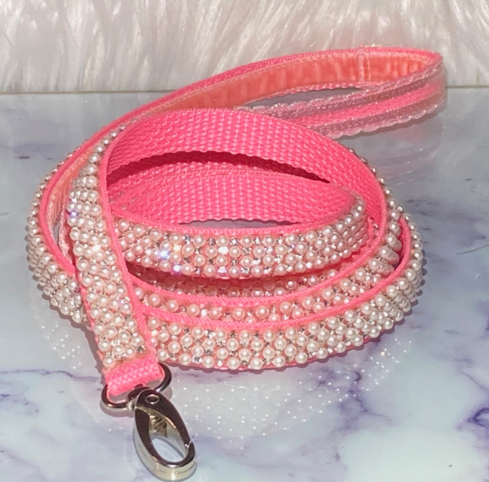 Pearl & Rhinestone Blush Pink Elegant Cat or Dog Leash, Velvet Lined ...