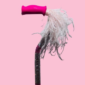 Pink Feather Rhinestone Offset Handle Cane | Unique and Fun| Fabulouis ...