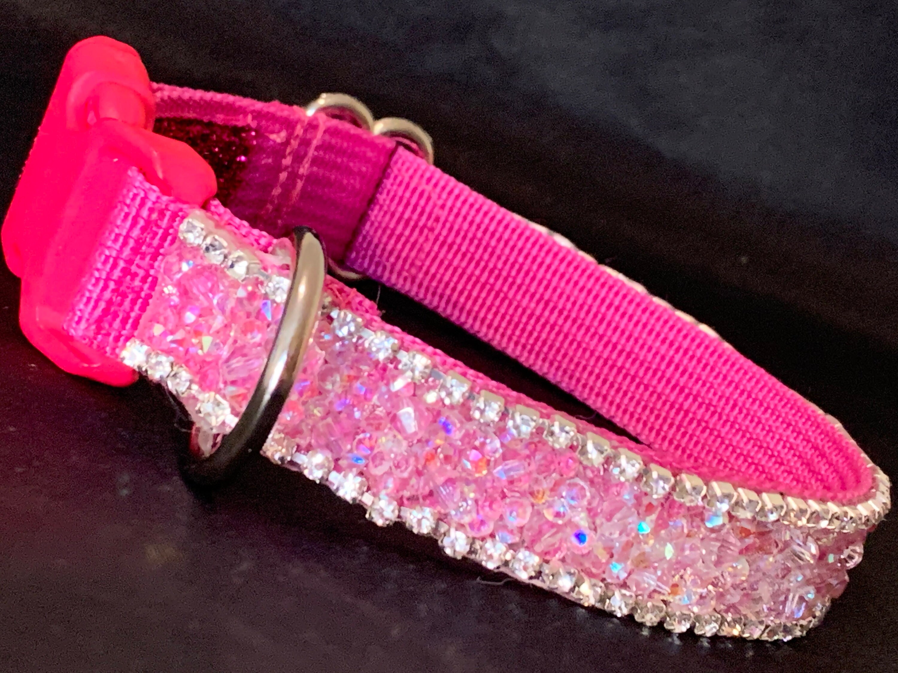 Real Rhinestone Diamond Bling Dog Collar Pink AB Rhinestone Collar ...