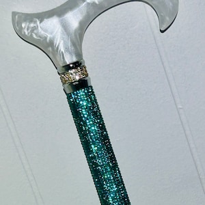 Turquoise Rhinestone Glam Cane, Chic Derby Pearl Handle, Disability ...