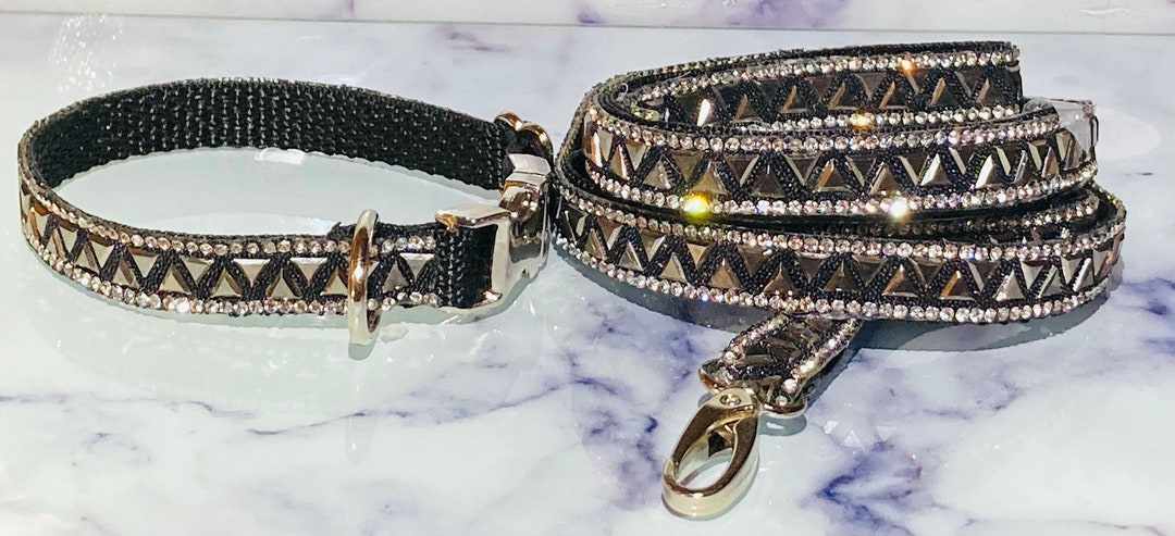Black & Silver Rhinestone Bling Collar and Leash Gift Set, Modern Bling ...