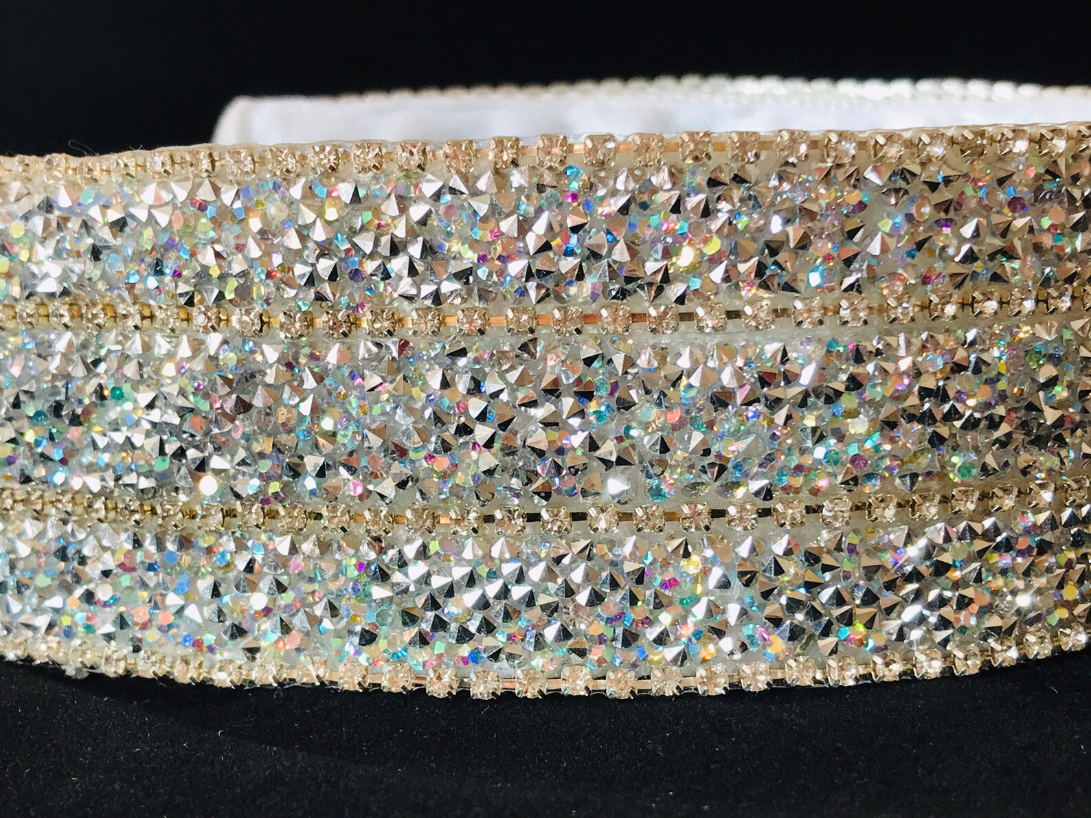 Real Rhinestone White Collar 2" Wide White Satin Lined 1" Metal Buckle ...