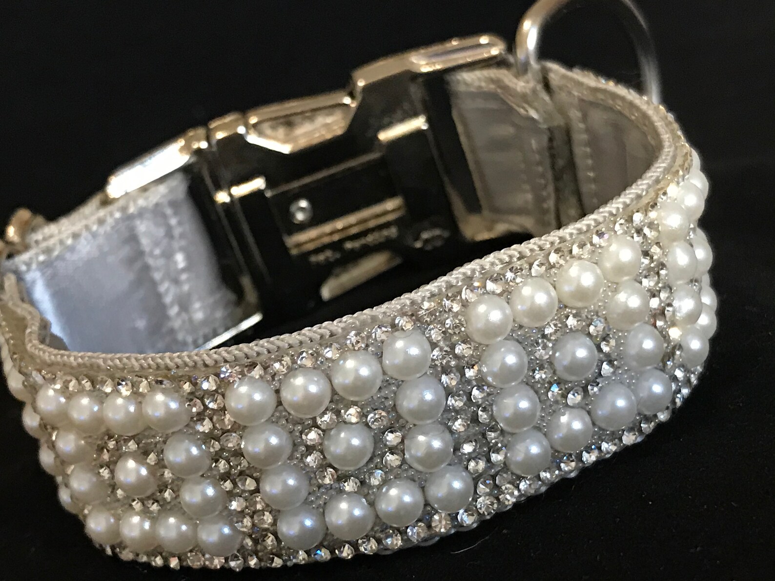Pearl Rhinestone Diamond Bling Dog Collar Grey Nylon Satin | Etsy