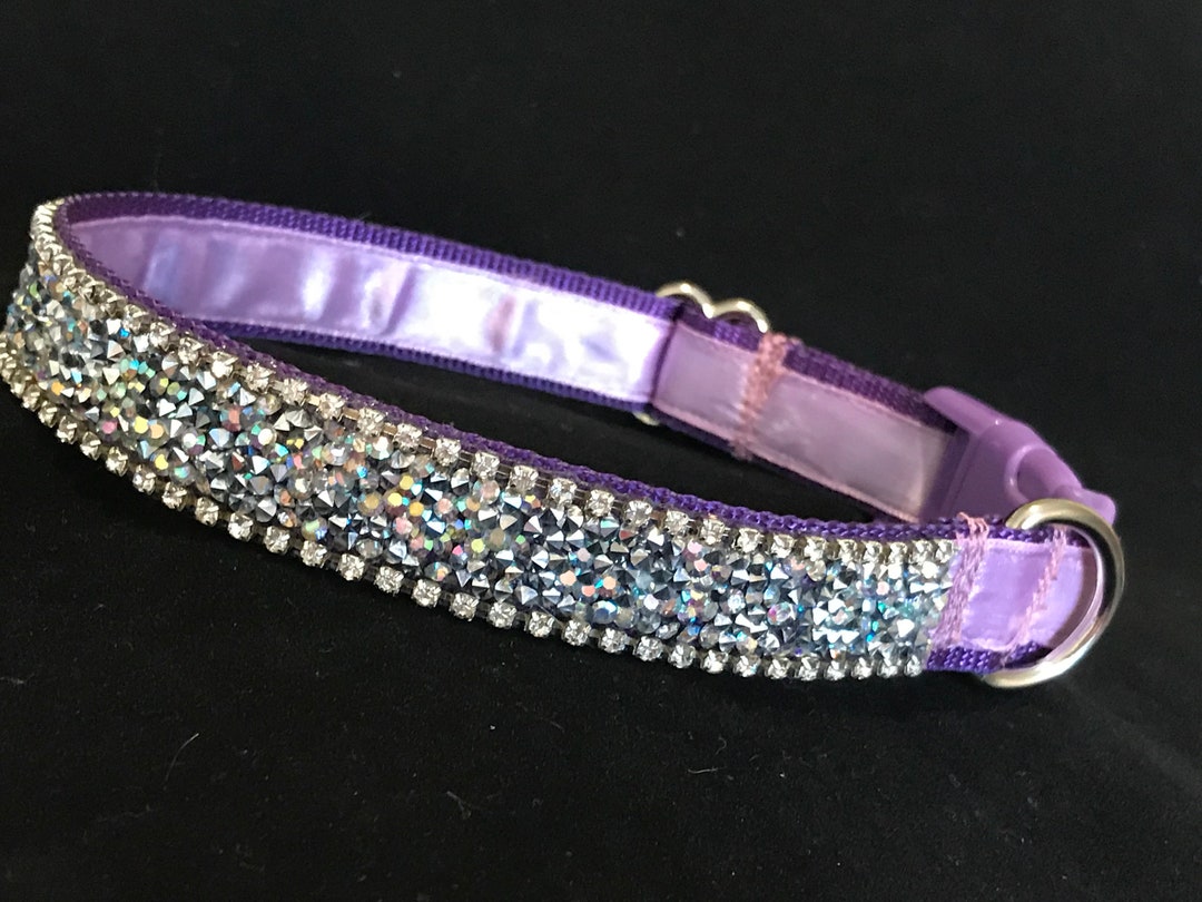 Real Rhinestone Diamond Bling Dog Collar Purple/satin Lining Plastic ...
