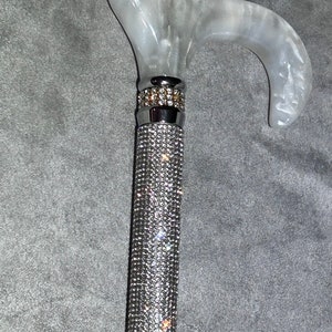 Platinum & Rhinestone Glam Cane, Derby Pearl Handle, Disability Gift ...