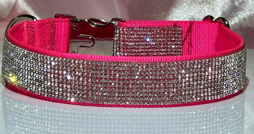 Rhinestone Bling Dog or Cat Collar Girly Glam in Neon Pink Sparkly Fun ...