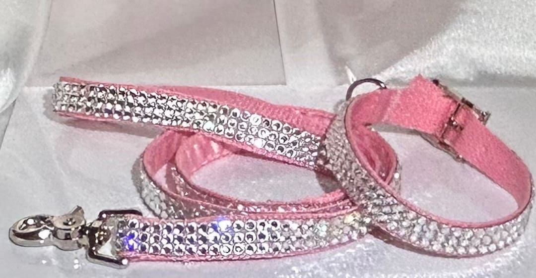 Real Rhinestone "pink Posh" Bling Collar & Leash Set, Large Glass ...