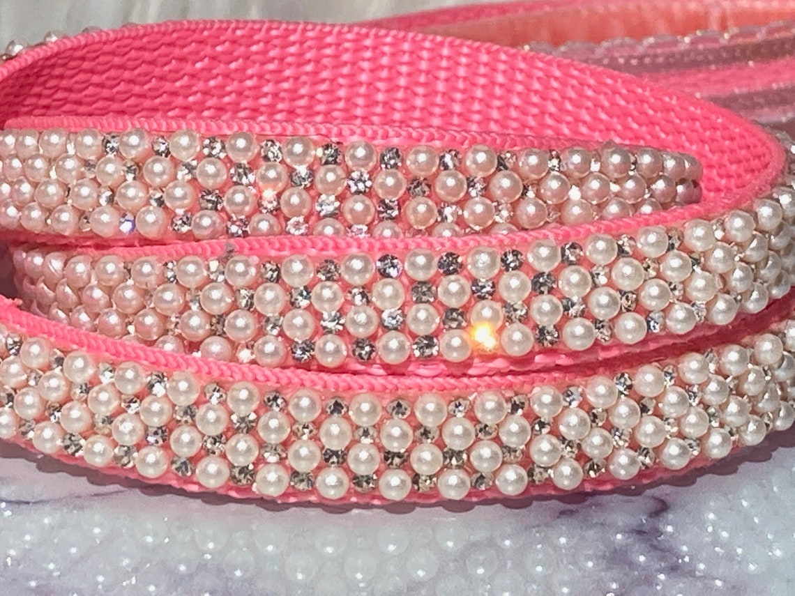 Pearl & Rhinestone Blush Pink Elegant Cat or Dog Leash, Velvet Lined ...