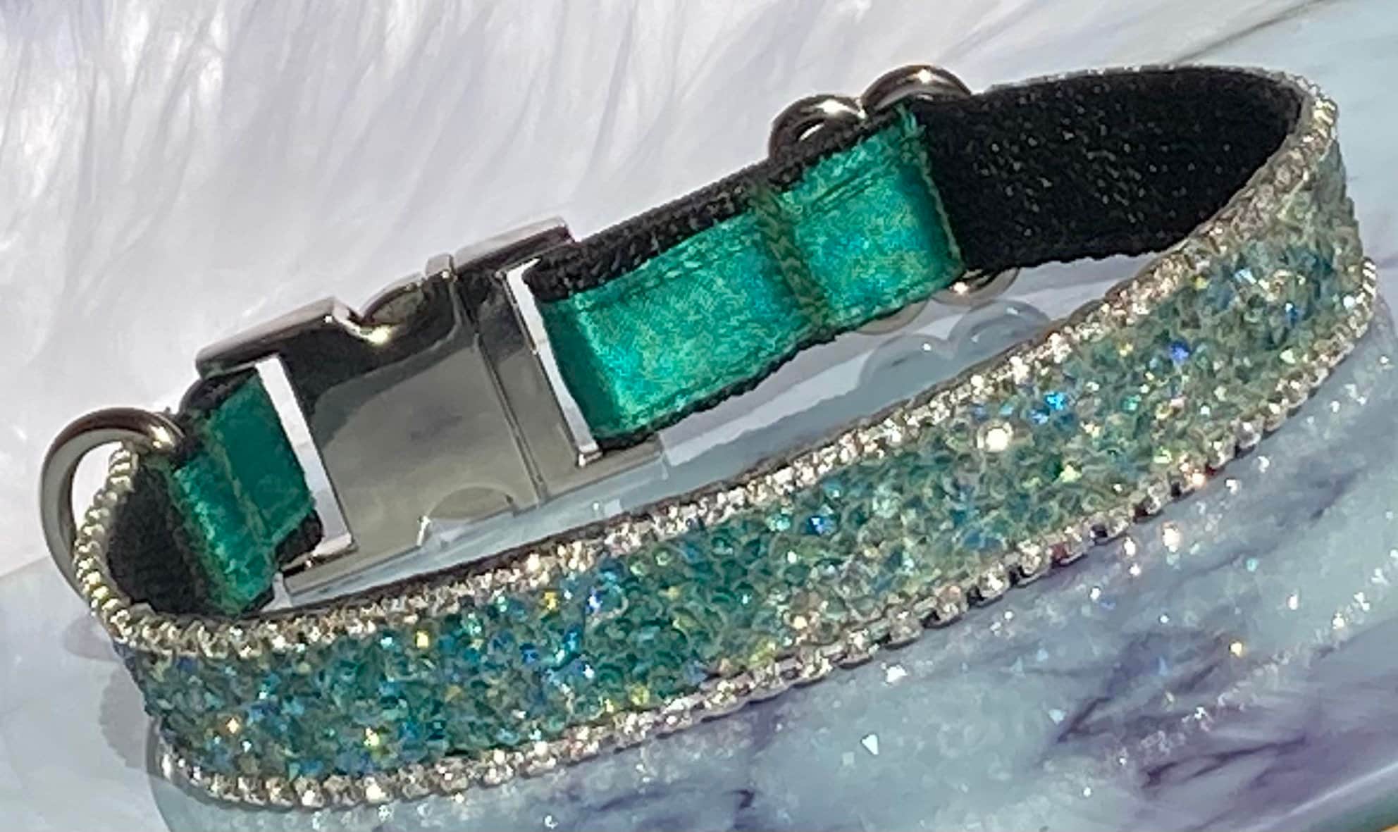 Emerald Elegant Aurora Borealis Crystal Rhinestone Dog or Cat Collar 3/ ...