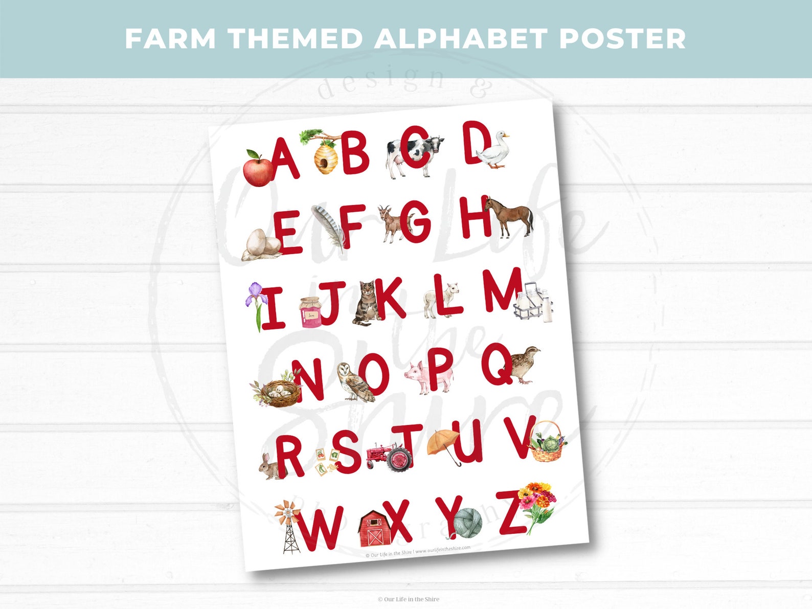 Farm Theme Alphabet Poster Nursery Poster Classroom Decor | Etsy