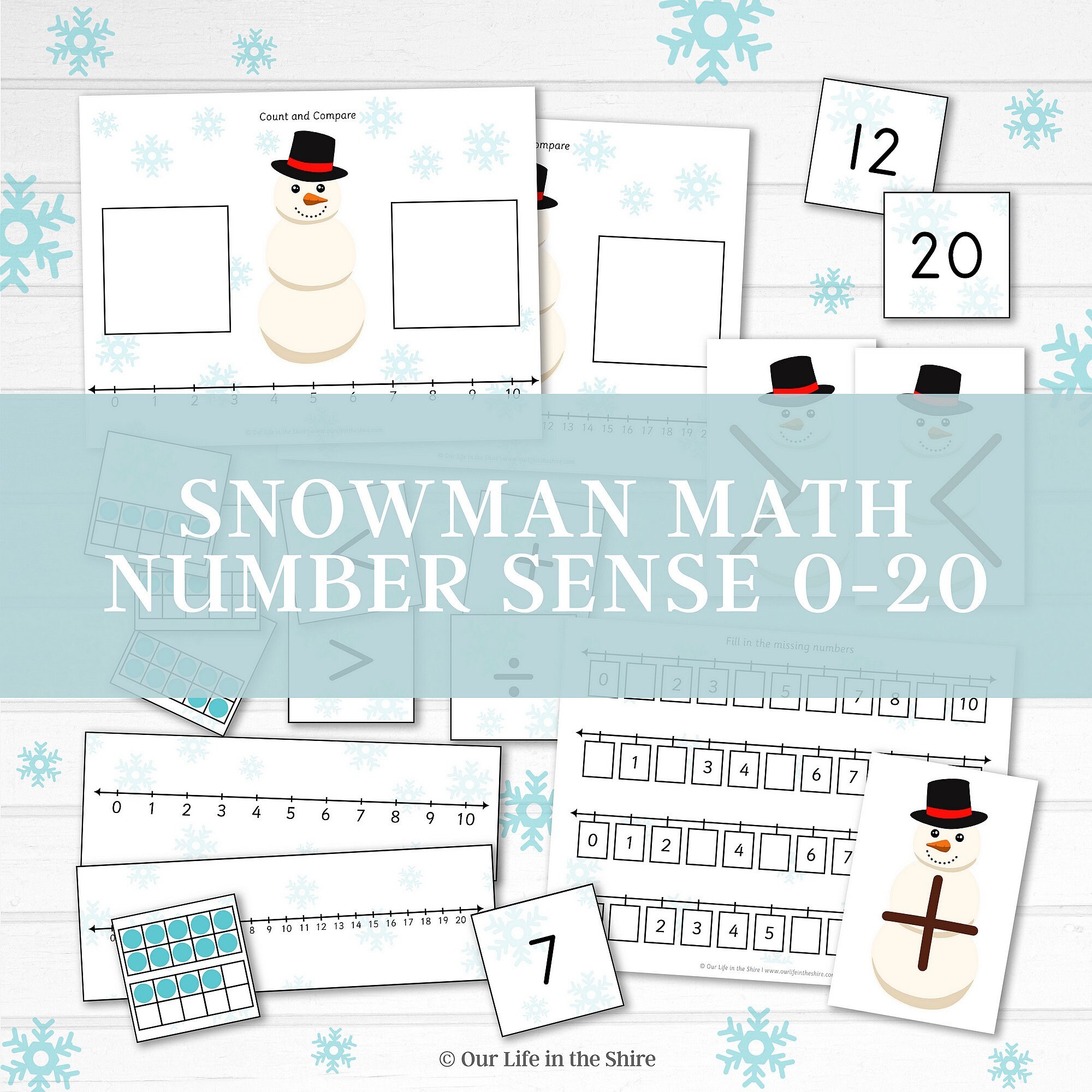 Snowman Math 0-20 Number Sense Homeschool Printable Activities Numbers ...
