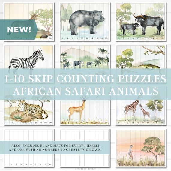 Skip Counting African Safari Animals Homeschool Printable | Etsy