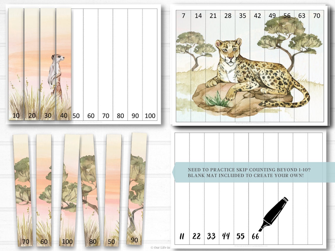 Skip Counting African Safari Animals | Homeschool Printable Activities ...