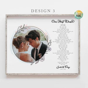 First Dance Lyrics With Photo, 1st Year Anniversary Gift for Wife ...