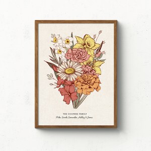 Birth Flower Family Bouquet Birth Month Flower Art Custom Birth Month ...