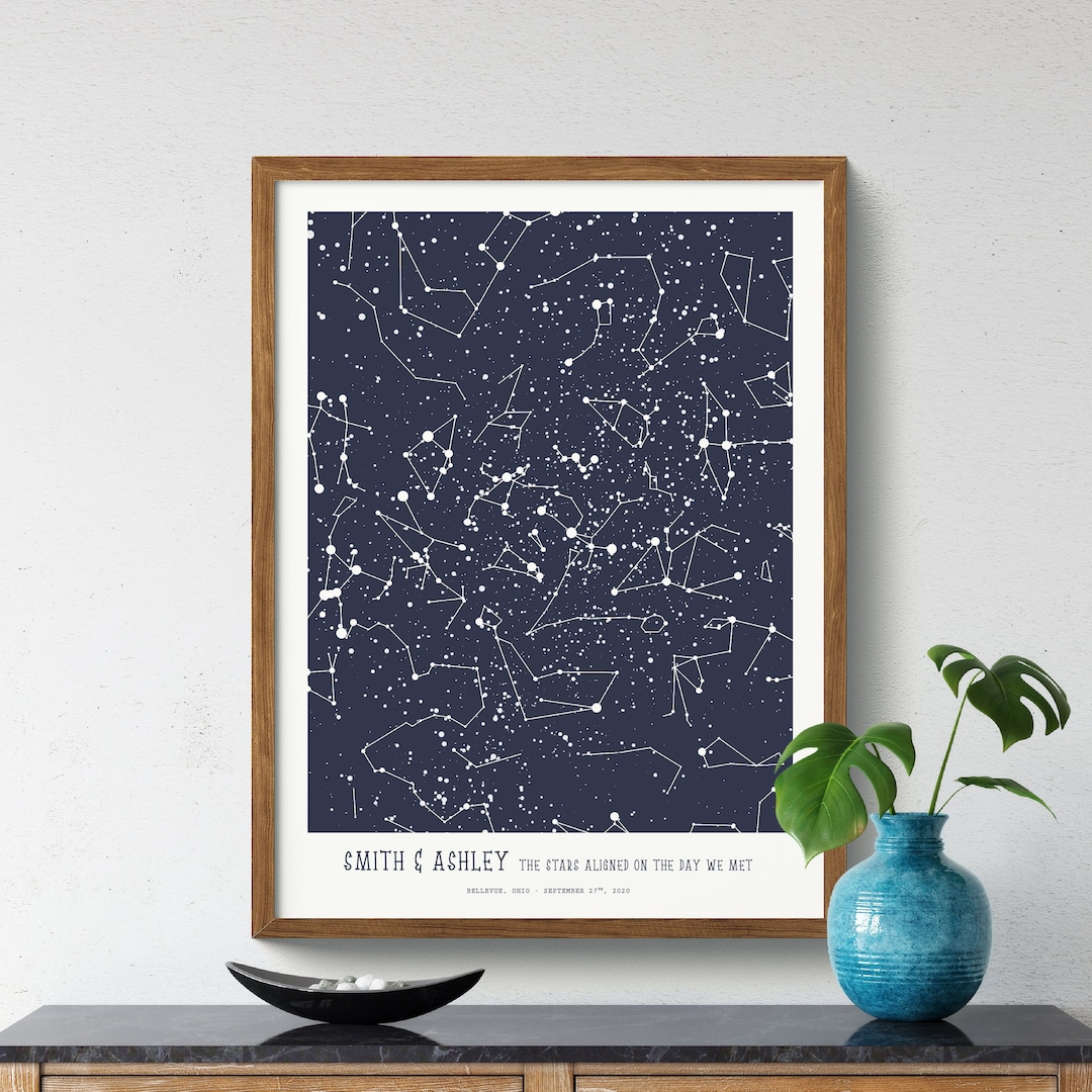Star Map Anniversary Gift, Night Sky by Date, Night Sky Print, Star Map ...