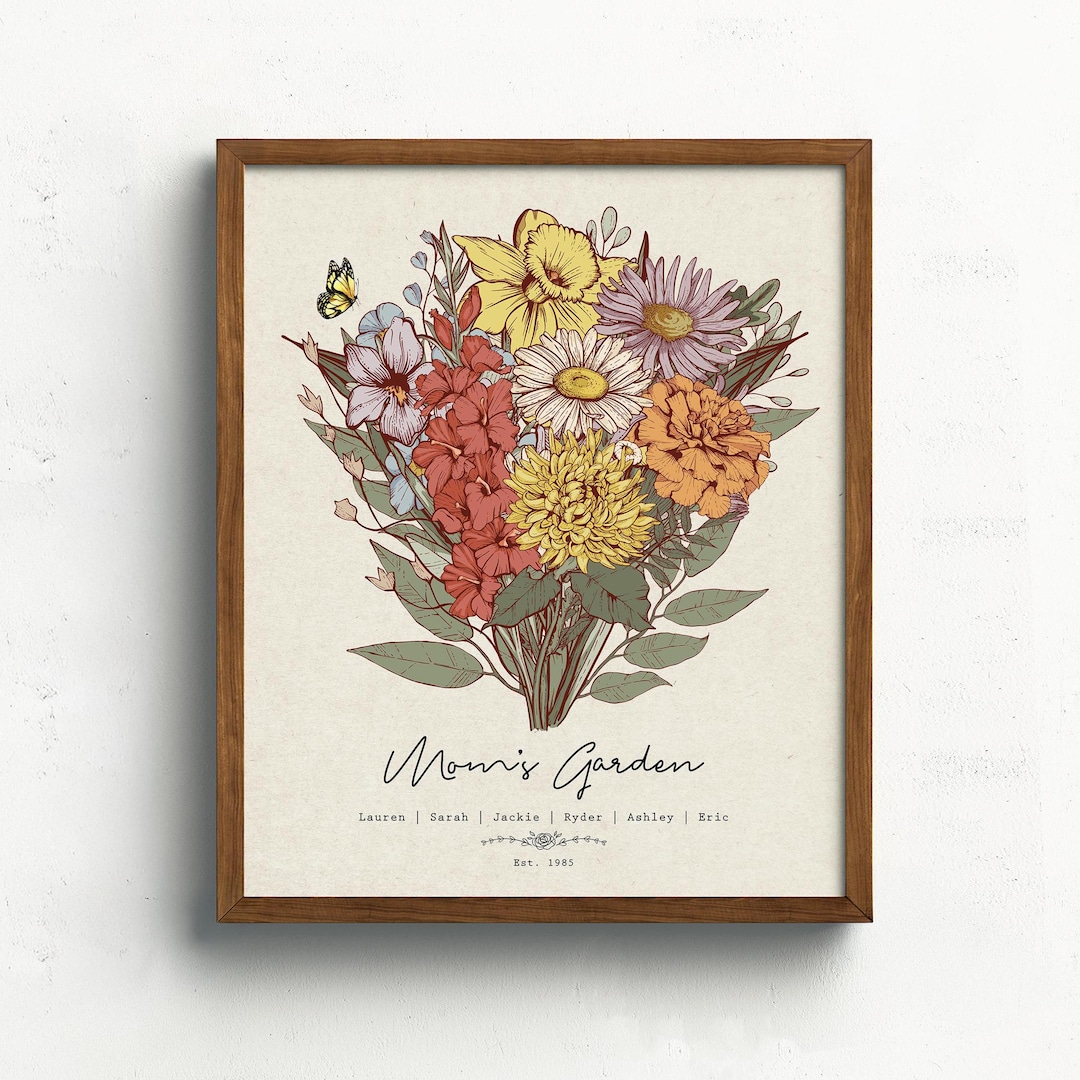 Birth Flower Family Bouquet | Birth Month Flower Art | Custom Birth ...